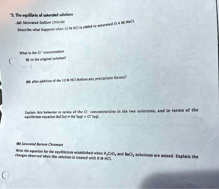 SOLVED: 3. The equilibria of saturated solutions: (A) Saturated Sodium ...
