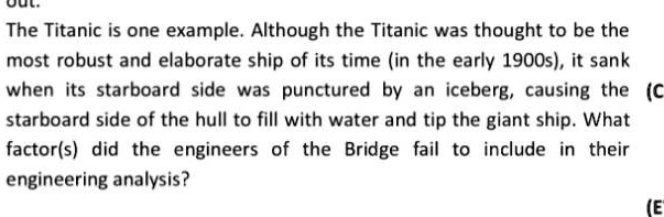 SOLVED: The Titanic is one example. Although the Titanic was thought to ...