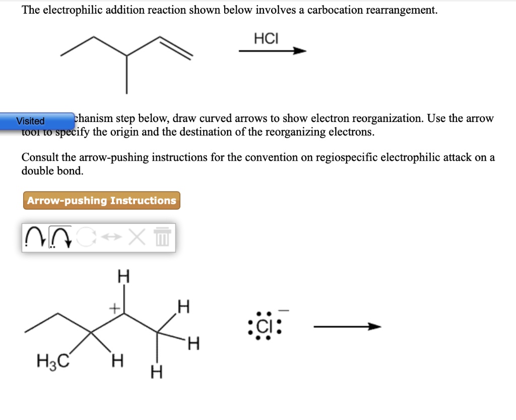 SOLVED: The electrophilic addition reaction shown below involves a carbocation rearrangement HCI ...