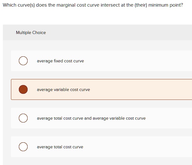 SOLVED: Which curve(s) does the marginal cost curve intersect at the (their) minimum point ...