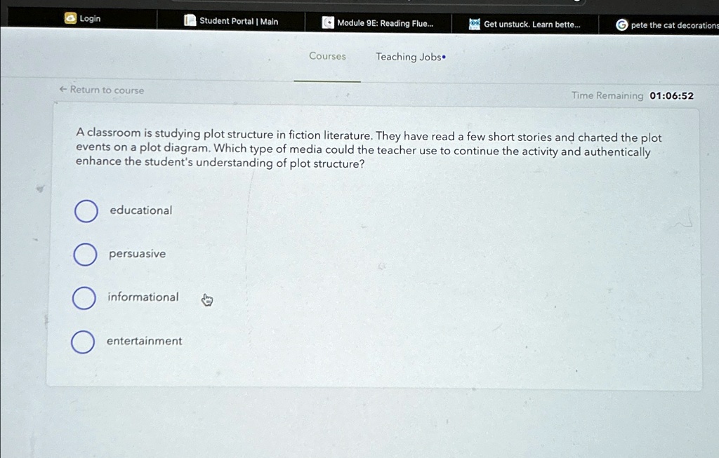 A classroom is studying plot structure in fiction literature. They have ...