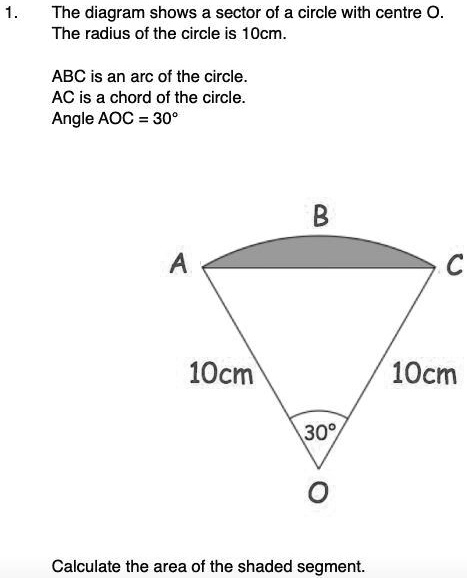 SOLVED: I need to know the shaded area. The diagram shows a sector of a circle with center O ...
