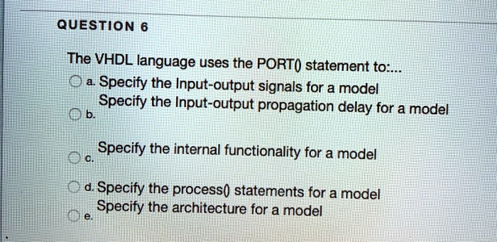 Solved The Vhdl Language Uses The Port Statement To A Specify The Input Output Signals For A