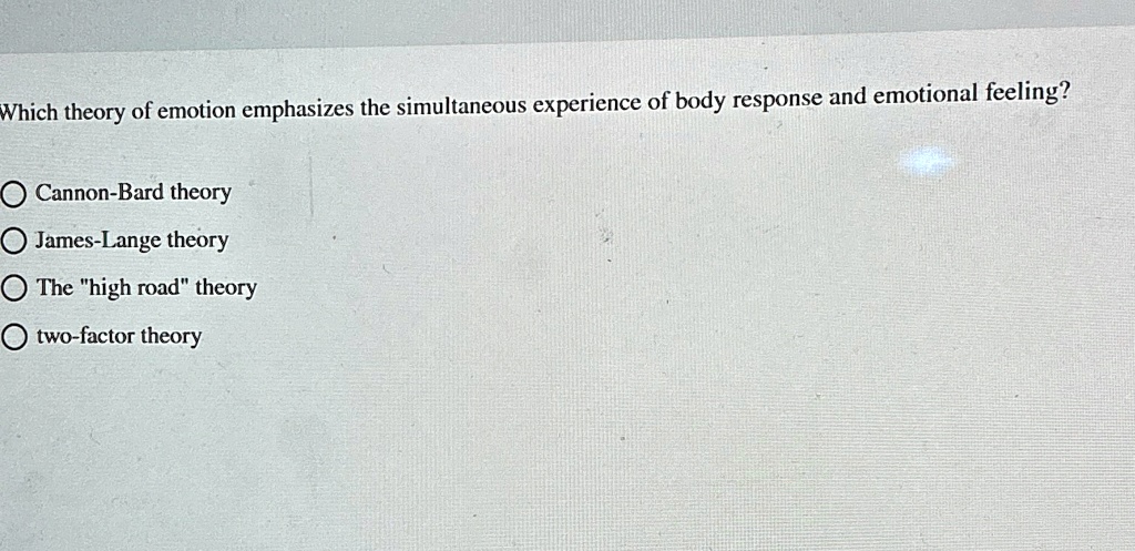 SOLVED: Which theory of emotion emphasizes the simultaneous experience ...