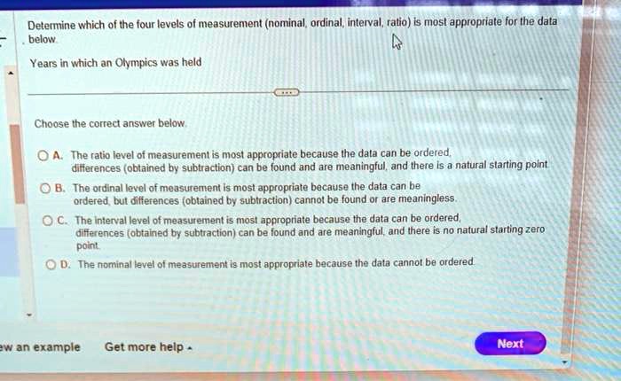 determine which of the four levels of measurement nominalordinal ...