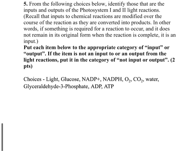 5. From the following choices below, identify those that are the inputs ...