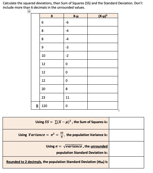 Solved Calculate The Squared Deviations Then Sum Of Squares Ss And 3739