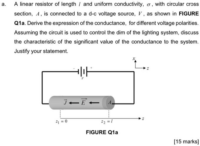 SOLVED: electromagnetic theory q1 A linear resistor of length and uniform conductivity, with ...