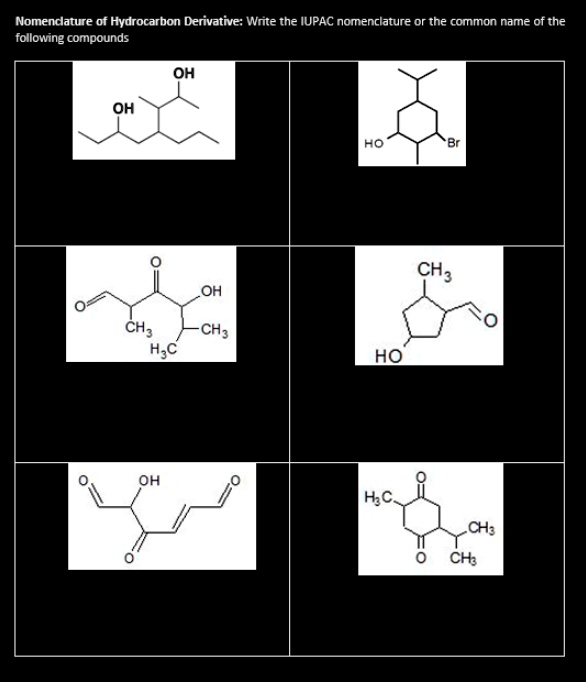 SOLVED: Nomendature of Hydrocarbon Derivative: Write the IUPAC ...