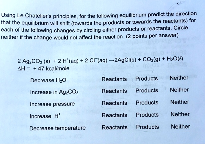 SOLVED: Using Le Chatelier's principles, for the following equilibrium ...