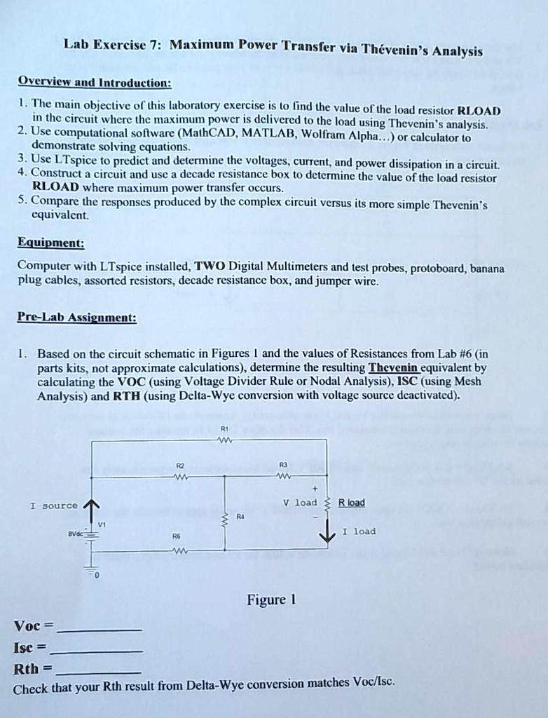 lab exercise 7 maximum power transfer via thevenins analysis overview and introduction 1 the ...