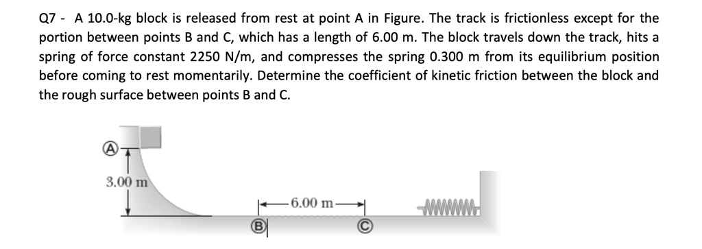 SOLVED: Q7 - A 10.0-kg block is released from rest at point A in Figure. The track is ...
