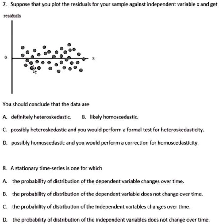 SOLVED: 7. Suppose that you plot the residuals for your sample against the independent variable ...