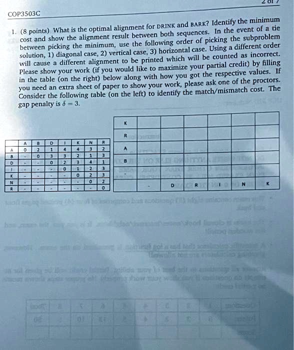 SOLVED: COP3503C 1.8 points What is the optimal alignment for DRINK and ...