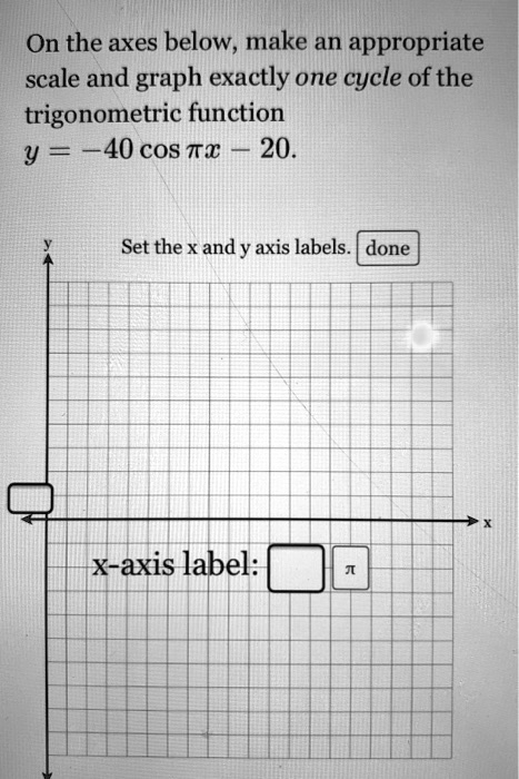 On the axes below, make an appropriate scale and graph exactly one cycle of the trigonometric ...