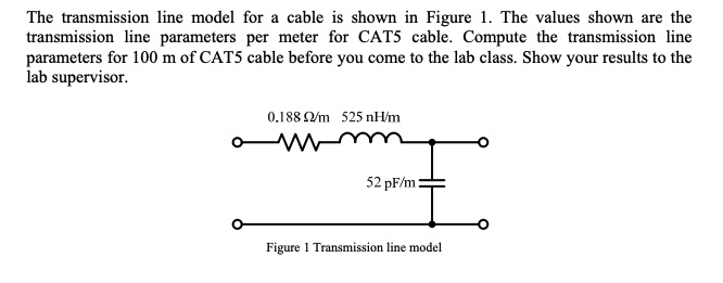 the transmission line model for a cable is shown in figure l the values ...