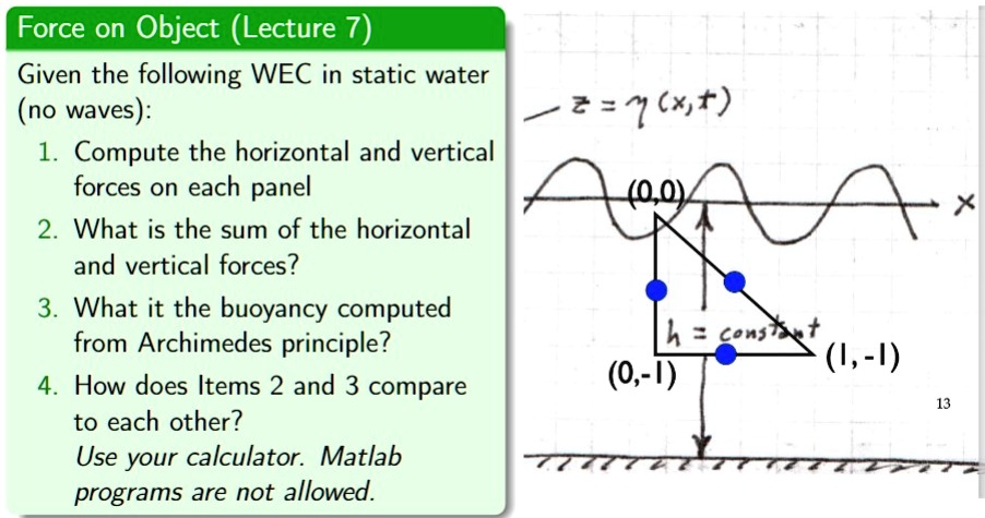 SOLVED: Force on Object (Lecture 7) Given the following WEC in static water (no waves): Compute ...