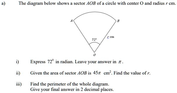 the diagram below shows sector aob of a circle with center 0 and radius ...