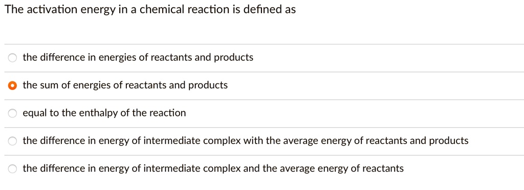 The activation energy in a chemical reaction is defined as the ...