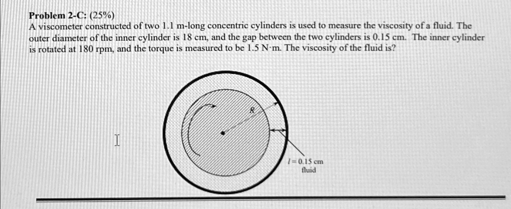 SOLVED: Problem 2-C: (25%) A viscometer constructed of two 1.1m-long concentric cylinders is ...