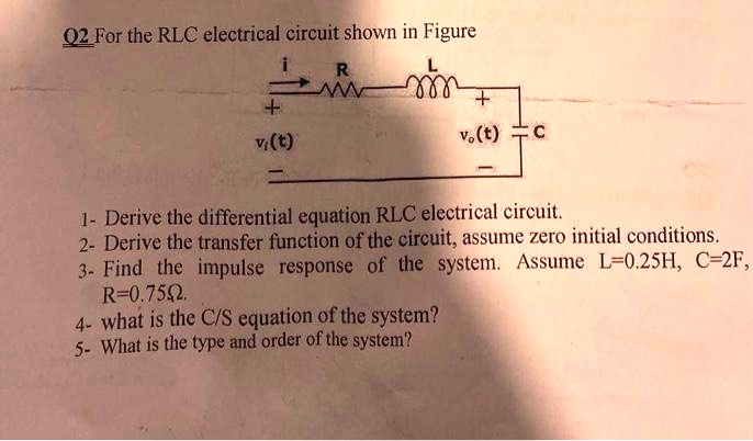 SOLVED: Text: Control Step by Step For the RLC electrical circuit shown ...