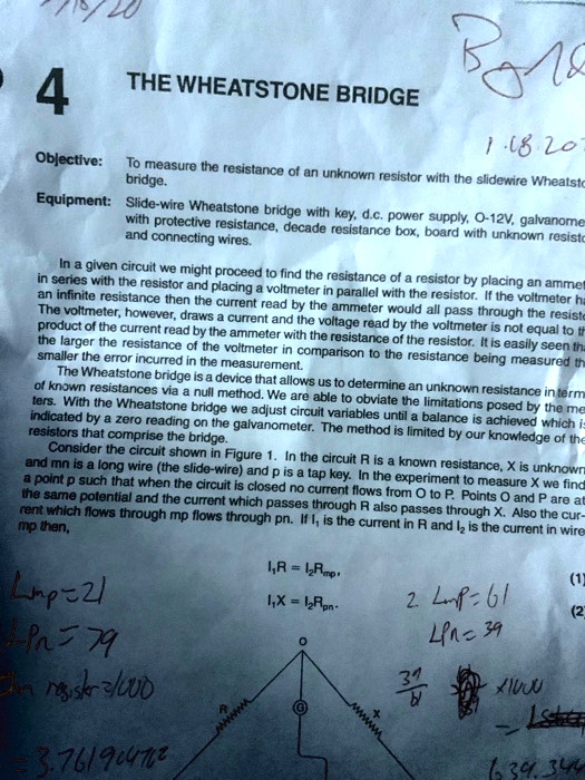 SOLVED: /to 4 THE WHEATSTONE BRIDGE (8 Lo Oblective: To measure the ...