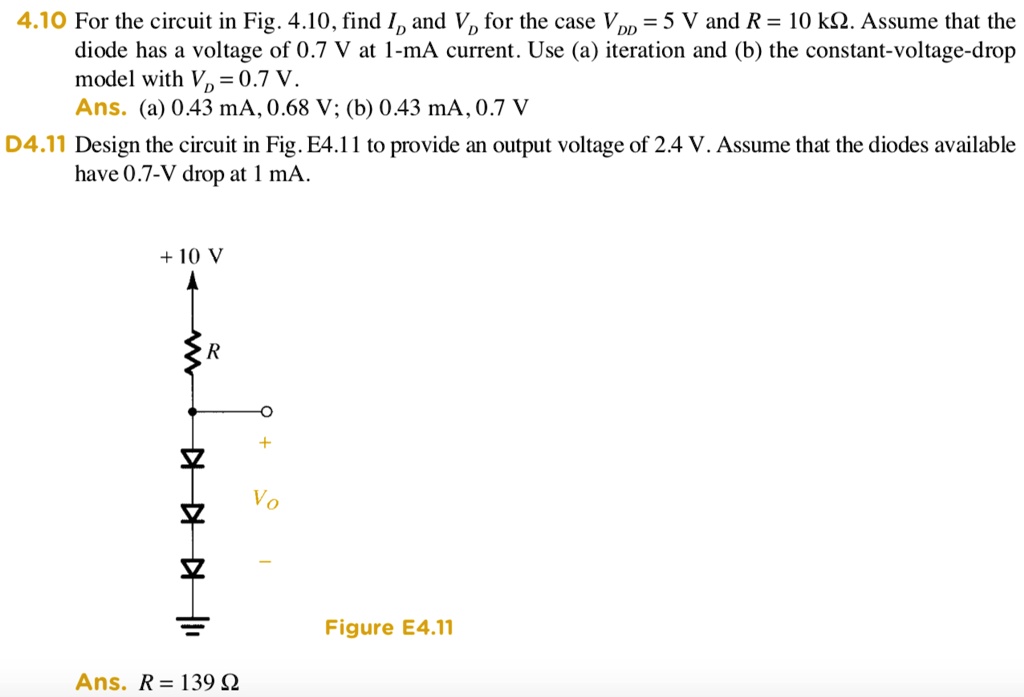 SOLVED: 4.10 For the circuit in Fig. 4.10, find I and V for the case Vpp = 5 V and R = 10 kÎ ...
