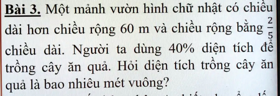Solved BÃ I 3 Má™t Máº£nh VÆ°á N HÃ¬nh Chá¯ Nháº­t CÃ³ Chiá U Rá