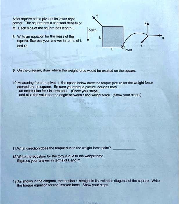 SOLVED: A flat square has a pivot at its lower right corner. The square ...