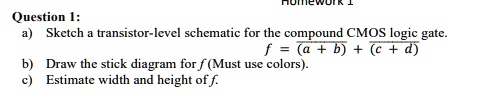 Question 1: a) Sketch a transistor-level schematic for the compound CMOS logic gate. f = (a + b ...