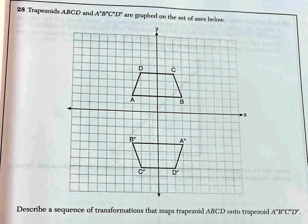28 trapezoids abcd and abcd are graphed on the set of axes below describe a sequence of ...