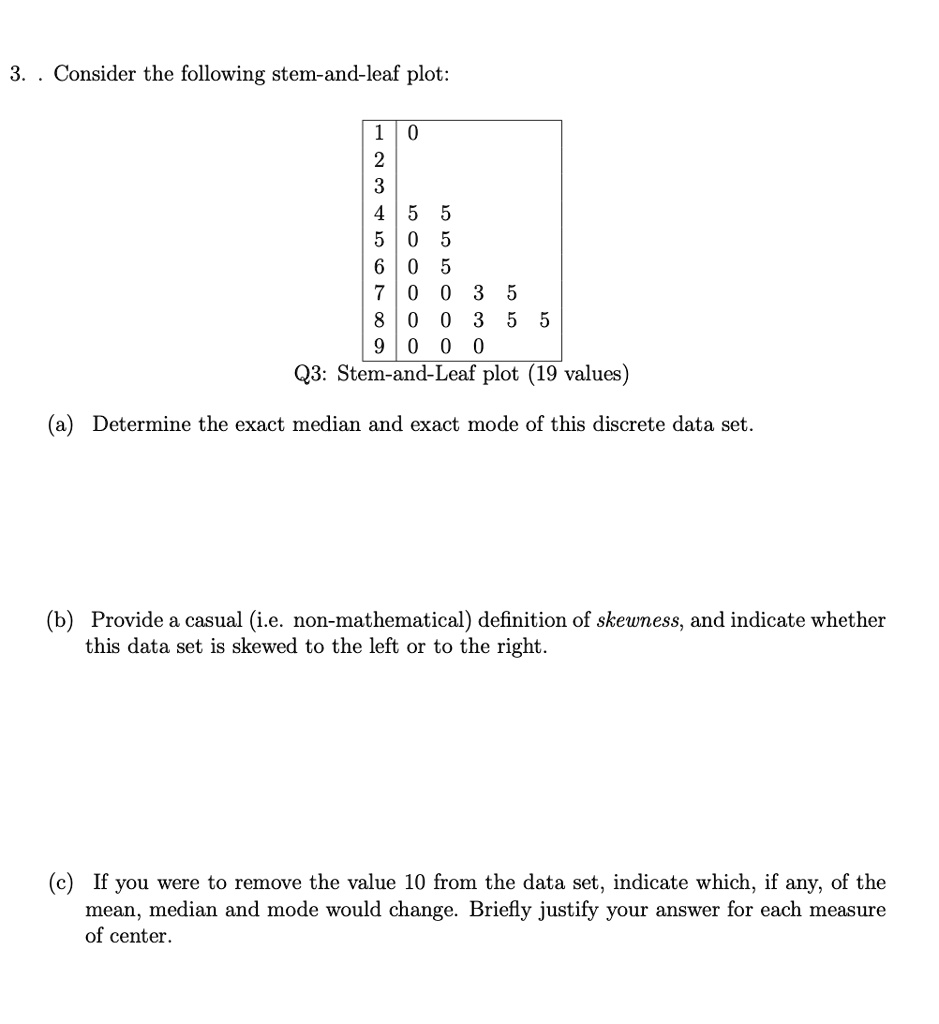 SOLVED:Consider the following stem-and-leaf plot: 3 5 6 0 5 Q3: Stem ...