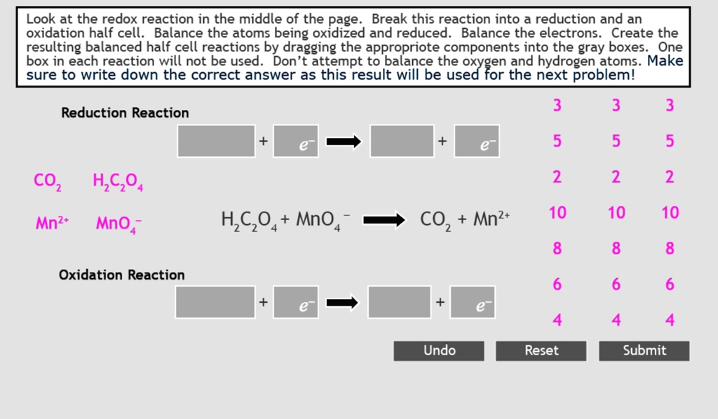 Look at the redox reaction in the middle of the page. Break this ...