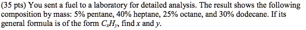 (35 pts) You sent a fuel to a laboratory for detailed...