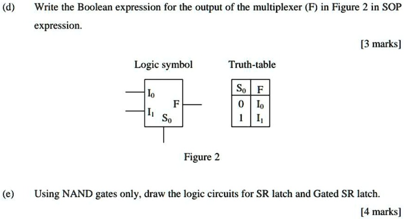 Solved D Write The Boolean Expression For The Output Of The Multiplexer F In Figure 2 In Sop