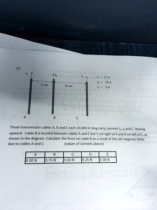SOLVED: Three transmission cables and e each 10,000 ong carty cunrenis flowing upward: Cable is ...