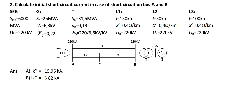 SOLVED: Exercises for practicing short-circuit calculations Calculate initial short circuit ...