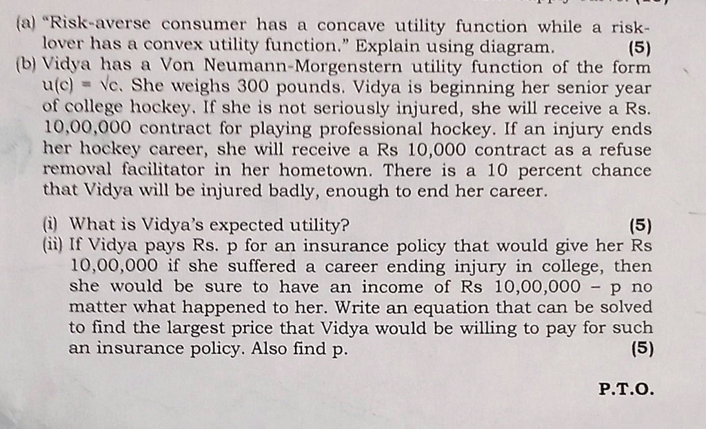 SOLVED: (a) Risk-averse consumer has a concave utility function while a ...