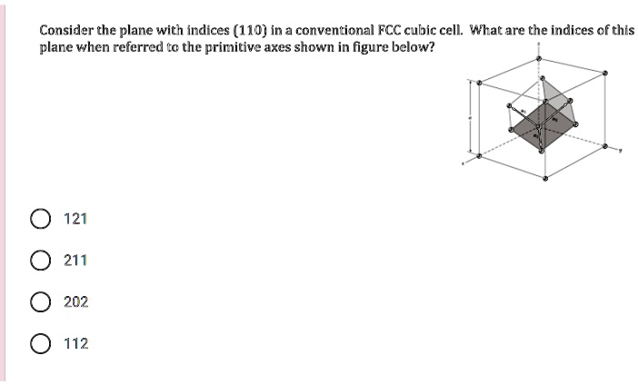 SOLVED: Consider the plane with indices (110) in a conventional FCC ...