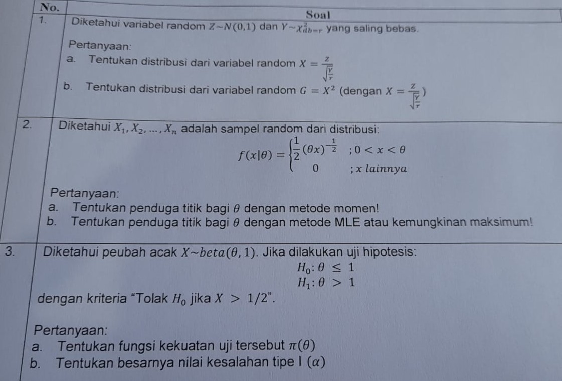 SOLVED: No. Diketehuiverion 1. Diketahui variabel random Z ∼ N(0,1) dan ...
