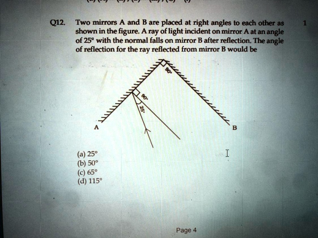 Q12. Two mirrors A and B are placed at right angles to each other as ...