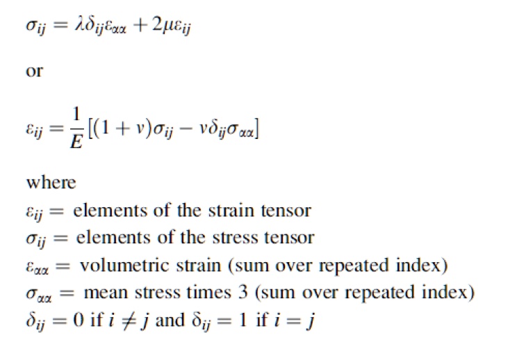 ?ij = ??ij??? + 2??ij or ?ij = (1)/(E)[(1 + ?)?ij - ??ij???] where ?ij = elements of the strain ...