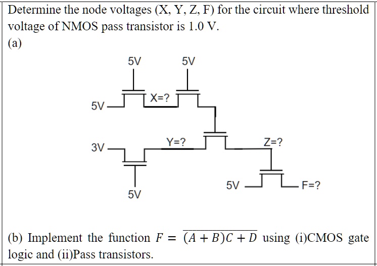 determine the node voltages x y z f for the circuit where threshold ...