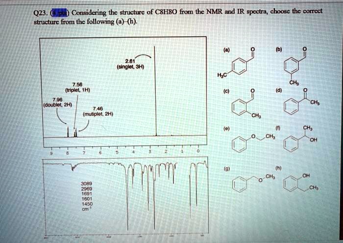SOLVED: Q23 Considering the structure of C8H8O from the NMR and IR ...