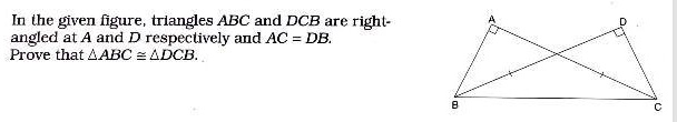 SOLVED: In the given figure, ABC and DCB are right-angled at A and D respectively, and AC = DB ...