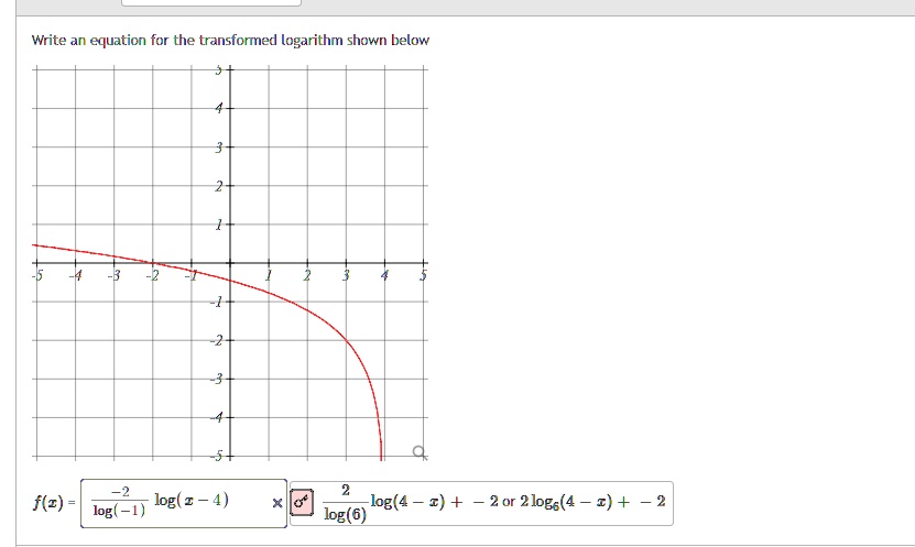 SOLVED: Write an equation for the transformed logarithm shown below flz ...
