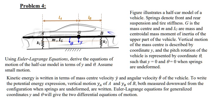 SOLVED: Problem 4: The figure illustrates a half-car model of a vehicle ...