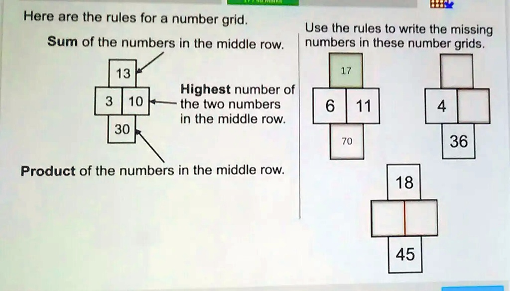 SOLVED: Here are the rules for a number grid, Use (he rules to write ...