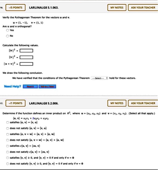 SOLVED: -/5 POINTS LARLINALGB 5.1.063. MY NoTES AskYour TEACHER Verify ...
