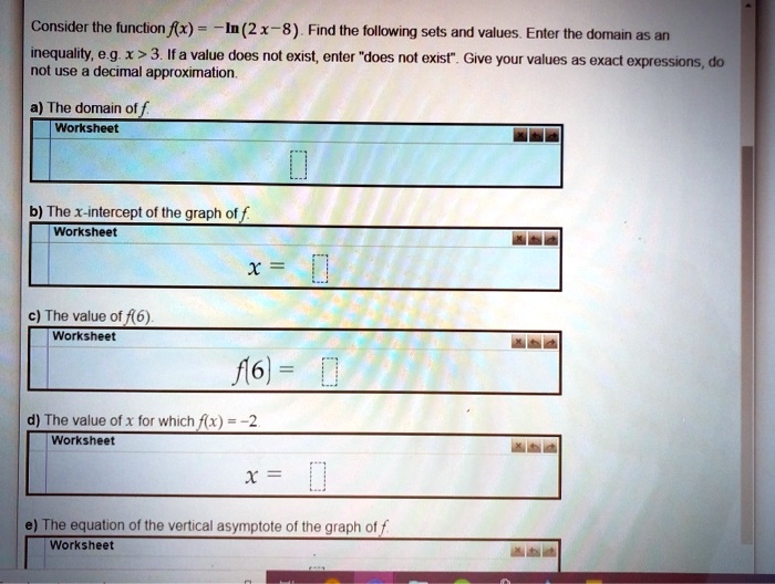 consider the funclion fx in 2x 8 find the following sets ard values ...